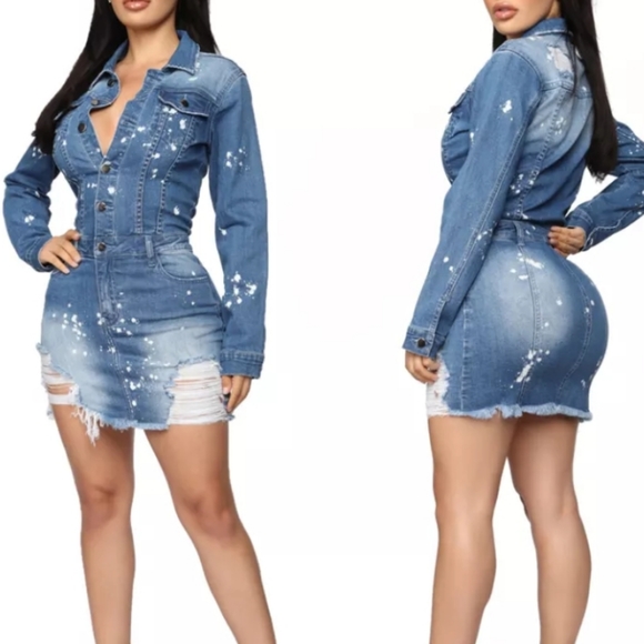 Jeans | Distressed Mini Jean Dress Long Sleeves Nwt | Poshmark
